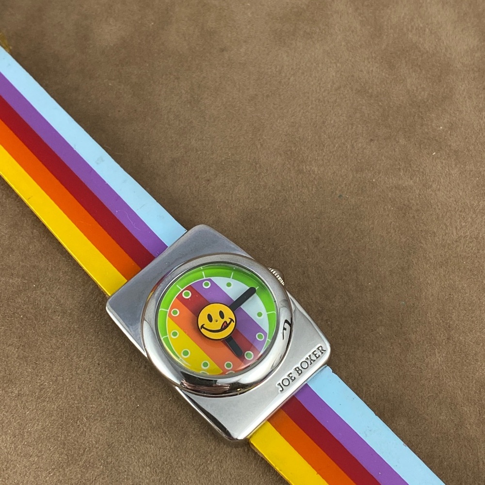 Vintage Joe Boxer Smiley Face Watch Rainbows - Gem